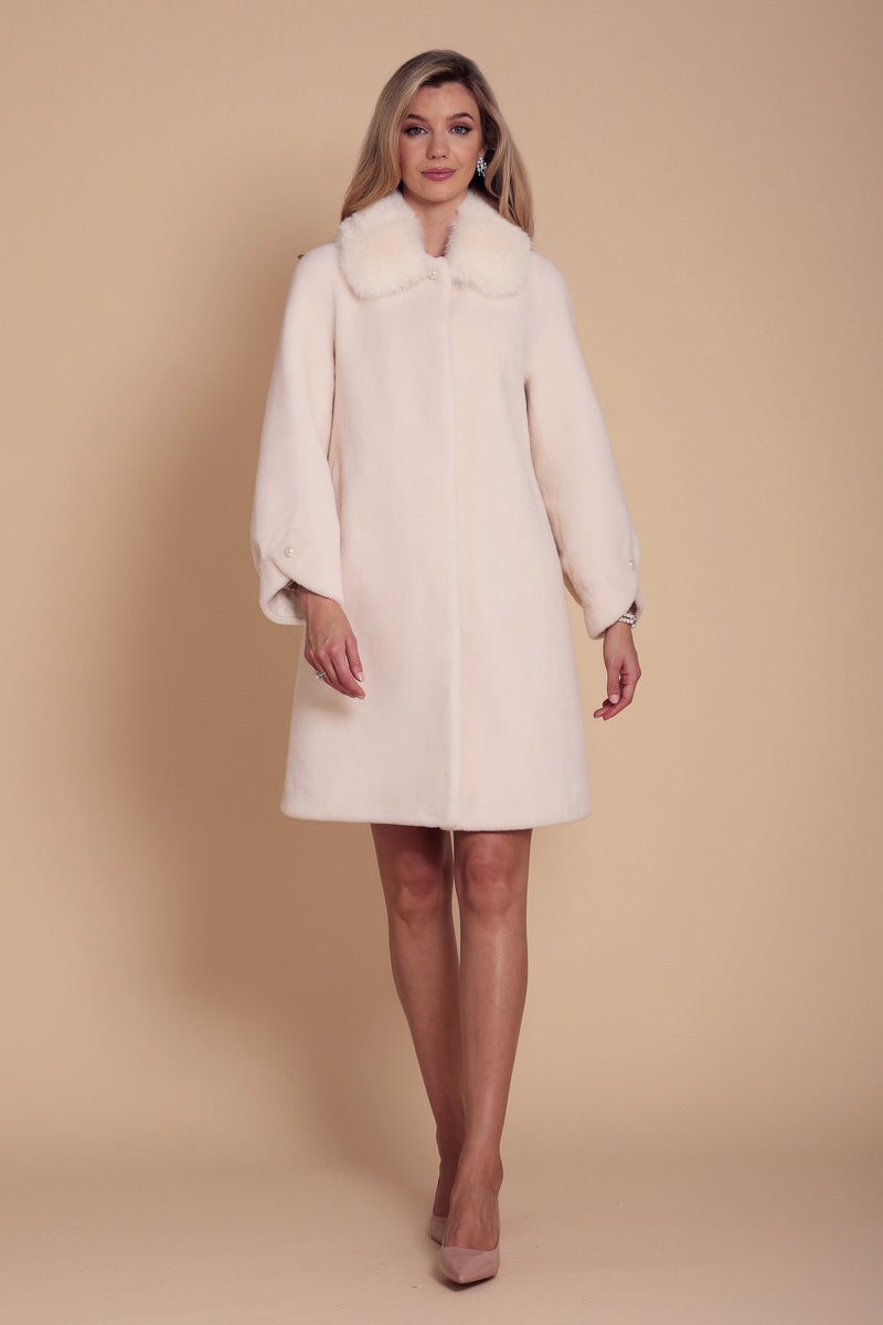 'Encore' Wool and Faux Fur Teddy Coat in Bianco – Santinni