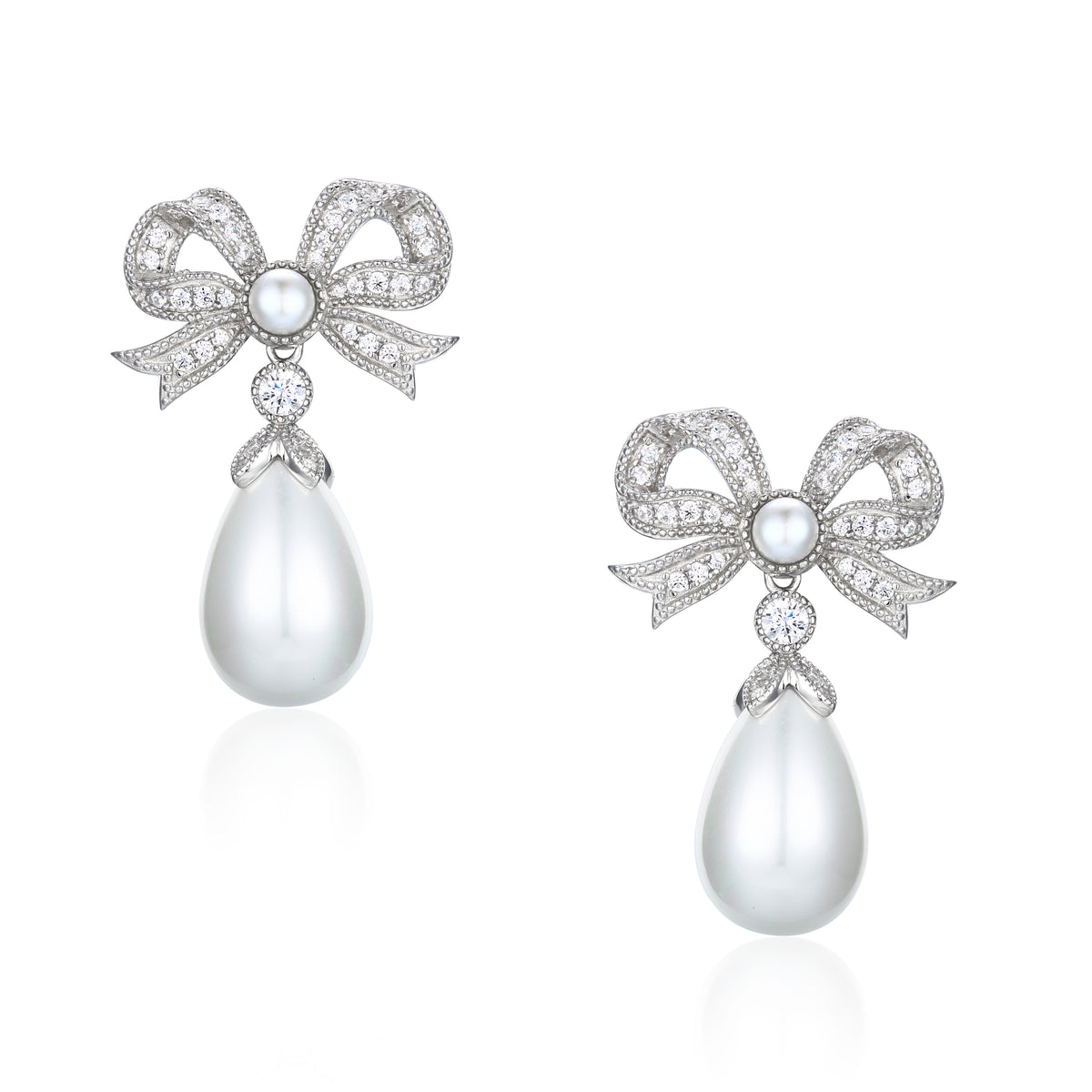 'Queen' Bow and Pearl Drop Silver Earrings – Santinni