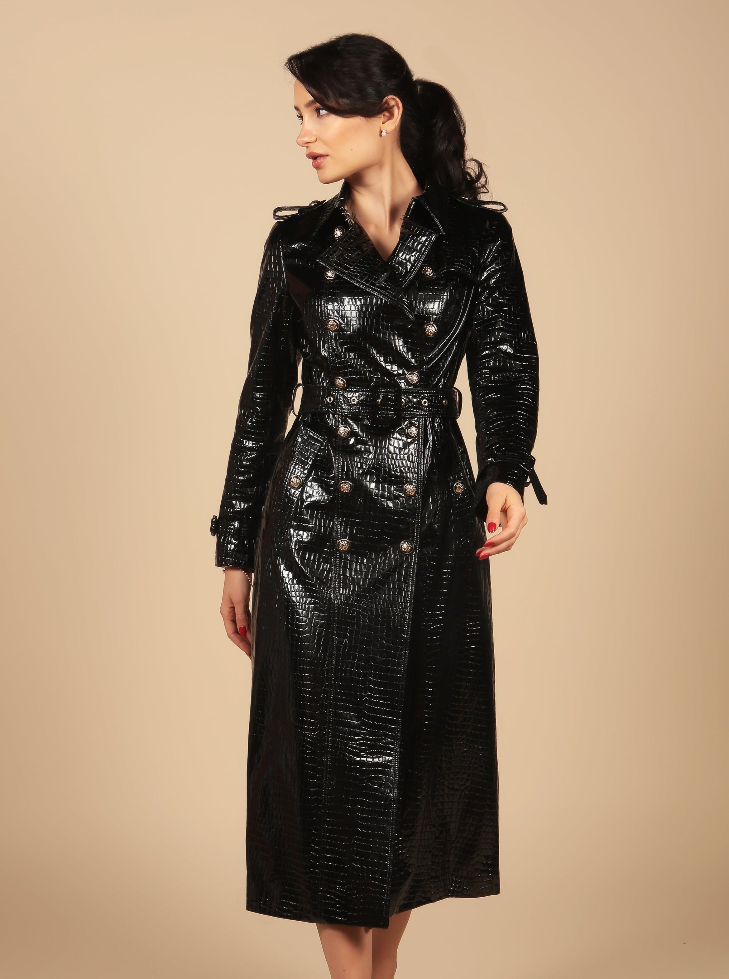 LIMITED EDITION Indiscreet Leather Trench Coat In Nero Santinni LIMITED EDITION Indiscreet Leather Trench Coat In Nero Santinni