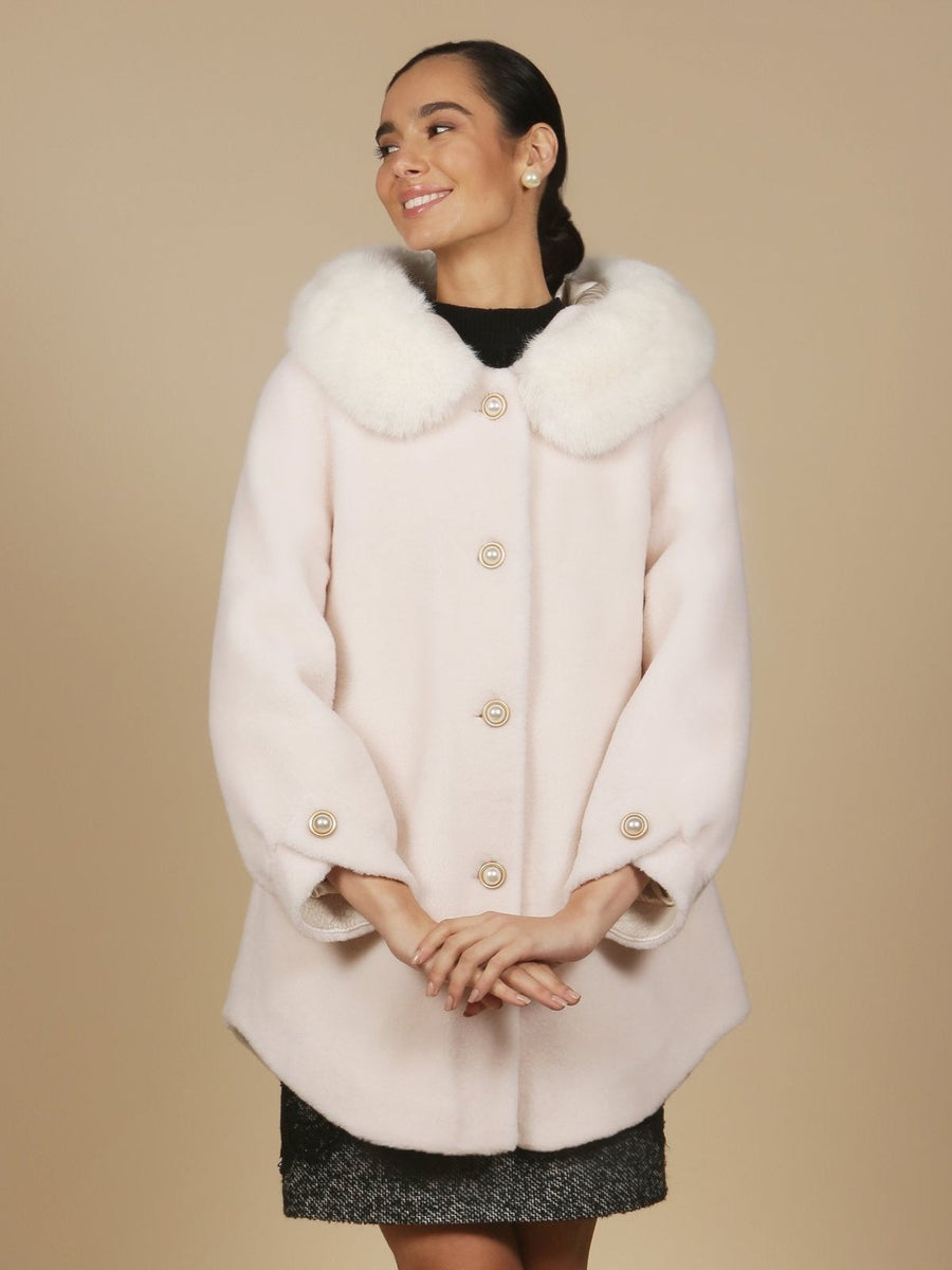 'Caron' Wool Coat with Hood in Bianco – Santinni