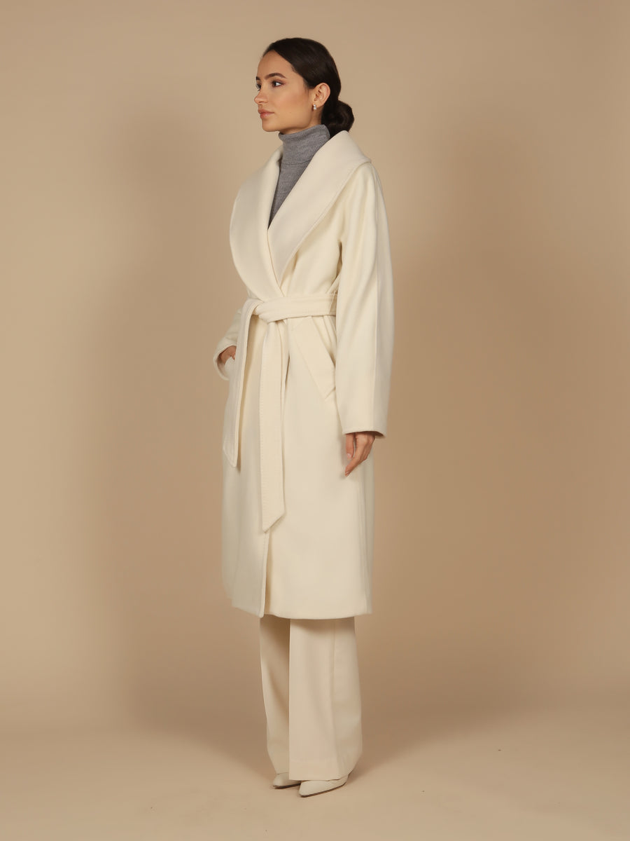 'Hepburn' Italian Virgin Wool and Cashmere Coat in Bianco – Santinni